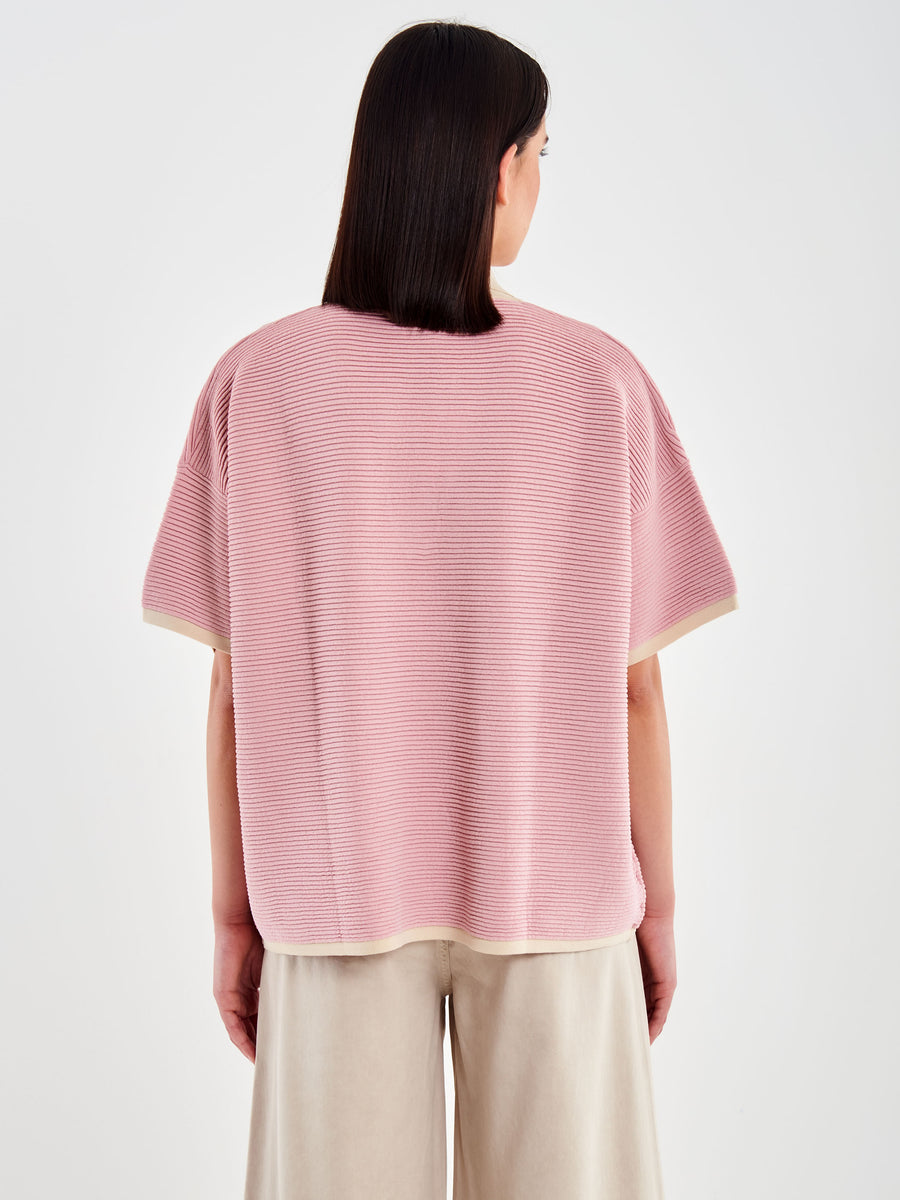 Pink Striped Knit Polo Over | Vicolo