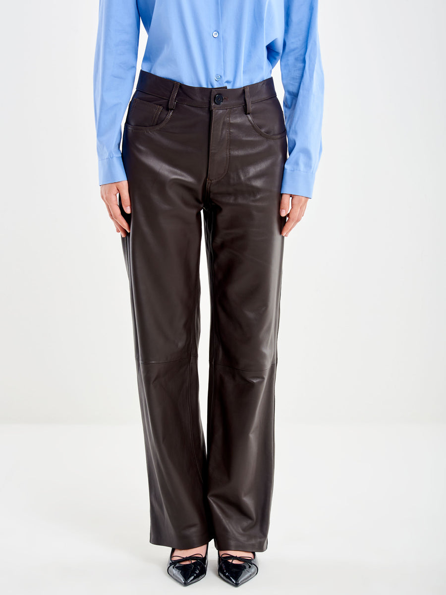 Pantalone Ampio in Vera Pelle Marrone | Vicolo
