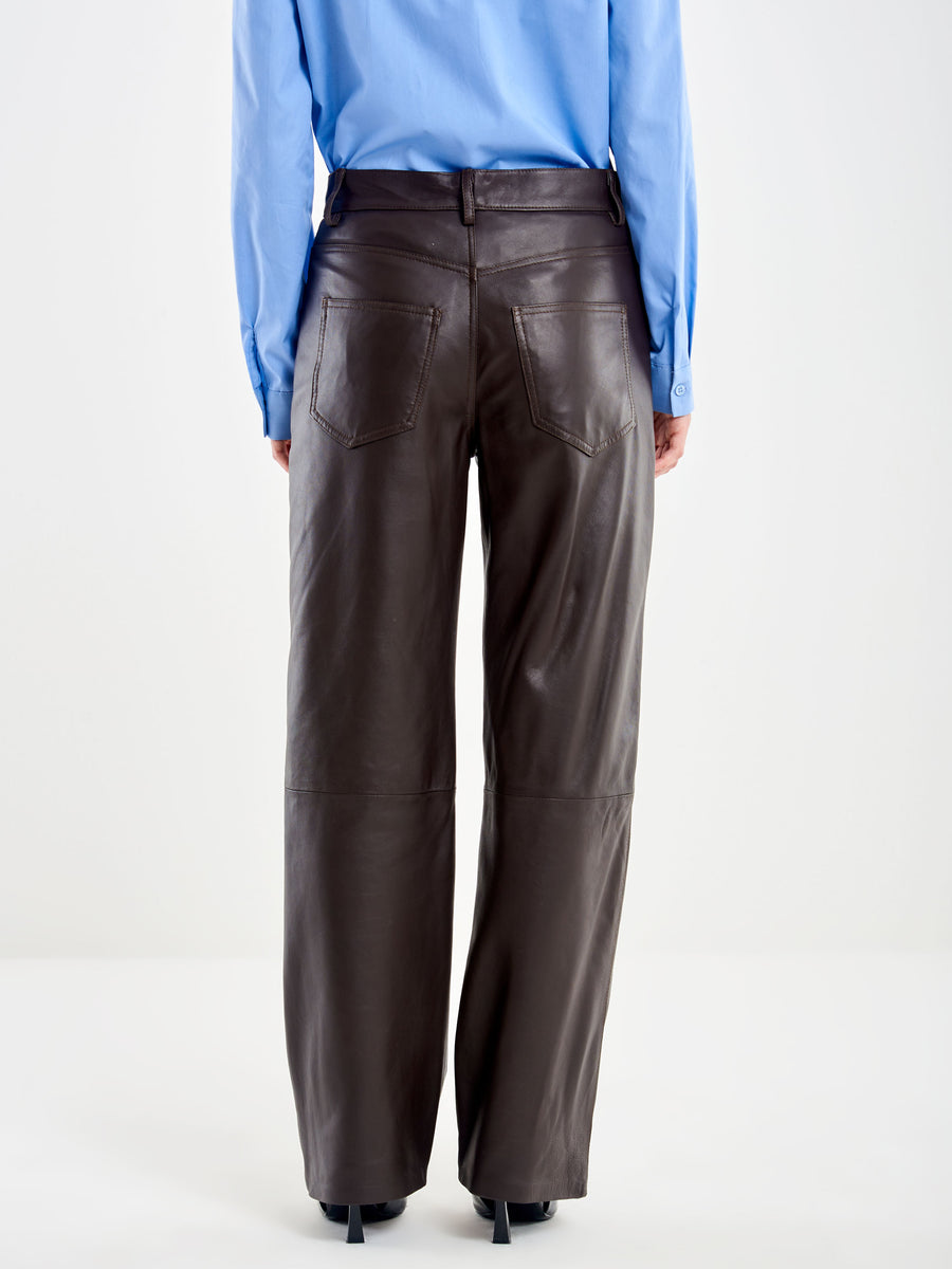 Pantalone Ampio in Vera Pelle Marrone | Vicolo